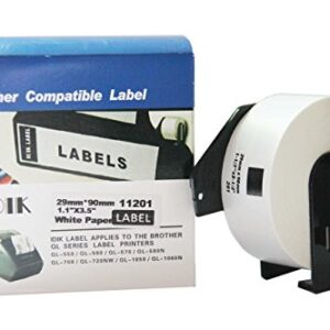 IDIK-11201 Replacement Labels Compatible with Brother DK-1201 Standard Address Label 29mm x 90mm x 400pcs/roll Packed in Individual Printed Retail Box with Permanent Cartridge