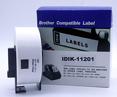 IDIK-11201 Replacement Labels Compatible with Brother DK-1201 Standard Address Label 29mm x 90mm x 400pcs/roll Packed in Individual Printed Retail Box with Permanent Cartridge