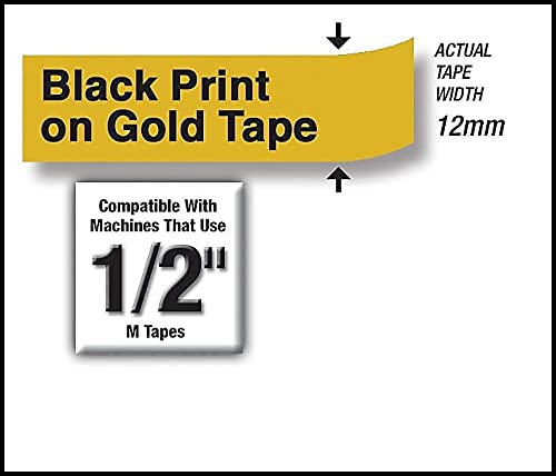 Brother M831 M Series Labeling Tape for P-Touch Labelers, 1/2-Inch W, Black On Gold