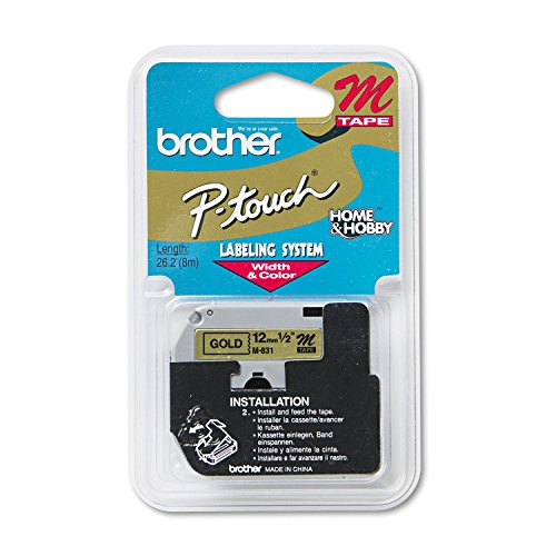 Brother M831 M Series Labeling Tape for P-Touch Labelers, 1/2-Inch W, Black On Gold