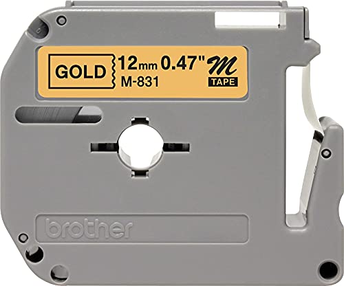 Brother M831 M Series Labeling Tape for P-Touch Labelers, 1/2-Inch W, Black On Gold