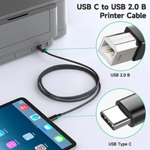 Deegotech Printer Cable, 6.6FT Nylon Braided USB B to USB C Printer Cable for MacBook Pro/Air, USB C MIDI Cable Compatible with iMac HP Epson Brother MIDI Controller Casio Digital Piano