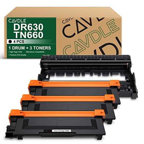 CAVDLE Compatible Drum and Toner Cartridge Replacement for Brother DR630 TN660 TN630 Work with HL-L2300D HL-L2305W HL-L2360DN MFC-L2680W MFC-L2685DW MFC-L2705DW (3 Toner Cartridges + 1Drum Unit)