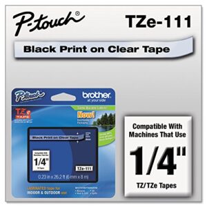 brother 1/4 inch laminated black on clear tape 1/pkg 26.2 ft for tz p-touch all tz machines