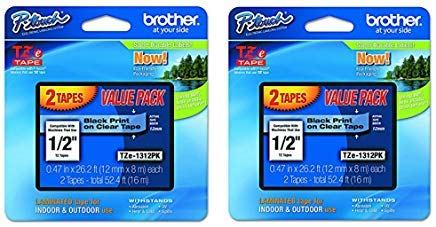 Brother Genuine P-Touch 4-Pack TZe-131 Laminated Tape, Black Print on Clear Standard Adhesive, Each Roll is 0.47"/12mm (~ 1/2") Wide, 26.2 ft. (8M) Long, TZe-1312PK x 2 (2-Pack x 2) (BND01660)