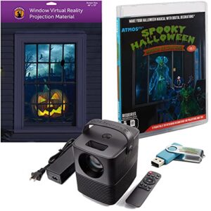 reaper brothers spooky halloween digital decoration kit includes 9 atmosfx video effects for halloween plus hd super bright projector and 48” x 72” holographic projection screen