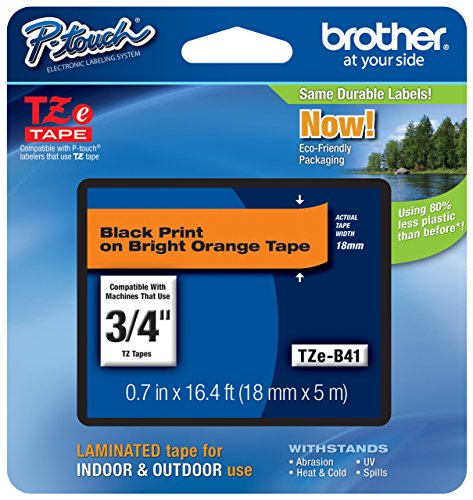 Genuine Brother 3/4" (18mm) Black on Bright Orange TZe P-Touch Tape for Brother PT-E300, PTE300 Label Maker