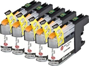 blake printing supply compatible ink cartridge replacement for brother lc201, lc203 (black, 5-pack)