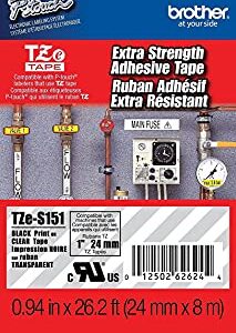 Brother Tzes151 Tze Extra-Strength Adhesive Laminated Labeling Tape, 1-Inch W, Black On Clear