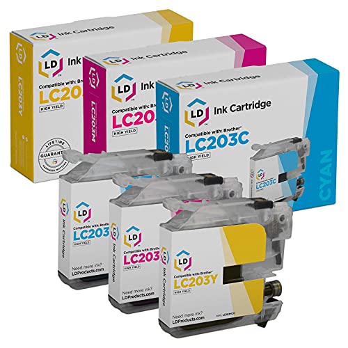 LD Compatible Ink Cartridge Replacement for Brother LC203 High Yield (Cyan, Magenta, Yellow, 3-Pack)