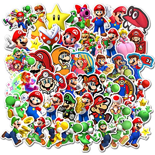 jjlin Super Mario Bros Stickers for Water Bottles 50 Pack Cute,Waterproof,Aesthetic,Trendy Stickers for Teens,Girls Perfect for Waterbottle,Laptop,Phone,Travel Extra Durable Vinyl (Mario )