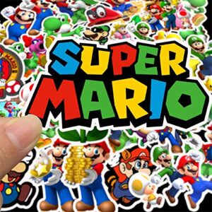 jjlin Super Mario Bros Stickers for Water Bottles 50 Pack Cute,Waterproof,Aesthetic,Trendy Stickers for Teens,Girls Perfect for Waterbottle,Laptop,Phone,Travel Extra Durable Vinyl (Mario )