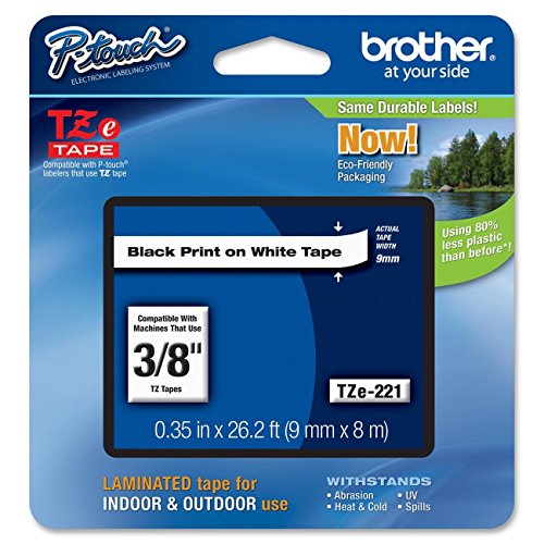 Brother TZ Label Tape Cartridge - 0.38quot; Width x 26.20 ft Length - 1 Each - White