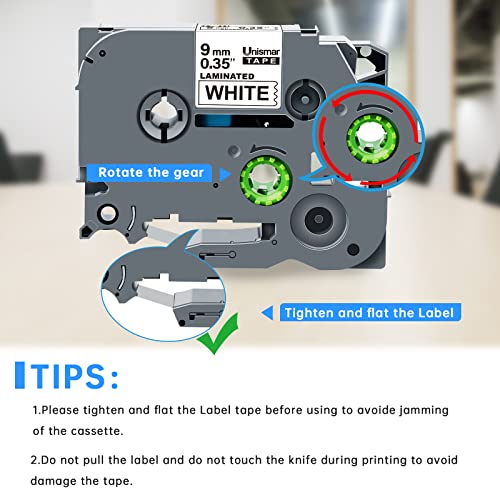 Unismar Tze 9mm 0.35'' Laminated White Compatible for Brother TZe-221 TZ-221 Tze221 Label Tape for Ptouch PTD210 PTD220 PTD200 PTH110 PTH100 PTD400 PTD600 PT1280, Black on White 3/8'' x 26.2ft, 5-Pack