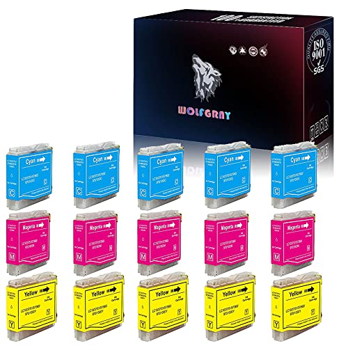 Wolfgray 15PK LC51 Compatible LC51BK LC51C LC51M LC51Y Ink Cartridge for Brother MFC 230C 240C 350C 3360C 440CN 465CN 5460CN 5860CN 665CW 685CW 845CW 885CW DCP 130C 330C 350C IntelliFax 1360 Printer