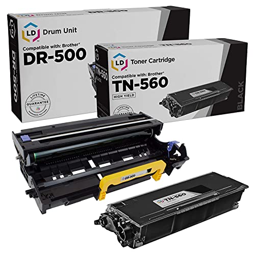 LD Products Compatible Toner Cartridge & Drum Unit Replacements for Brother TN-560 High Yield & DR-500 (1 Toner, 1 Drum, 2-Pack)