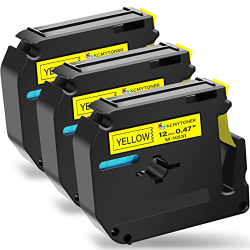 KCMYTONER Compatible for Brother P-Touch M Tape M-K631 MK631 M631 MK-631 Black on Yellow Label Tape 0.47" (12mm) x 26.2ft for PT-90 PT-M95 PT-70 PT-70BM PT-85 PT-80 PT-45 PT-65 Label Makers, 3 Pack