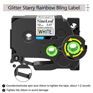 NineLeaf Compatible for Brother P-Touch TZe-231L1 TZe231L1 TZ-231L1 TZ231L1 12mm 1/2'' 0.47'' Black on White Glitter Starry Rainbow Bling Laser Laminated Label Tape Work with PT-D210 Label Maker