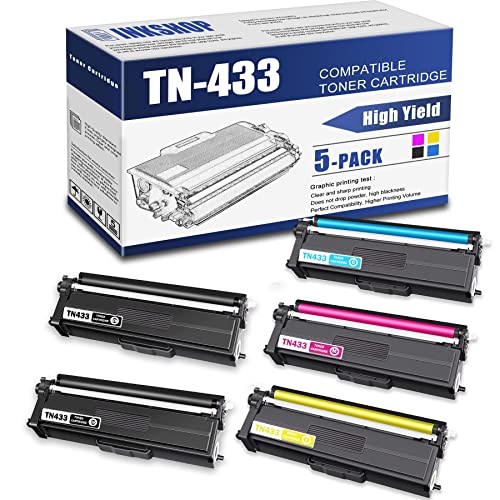 TN433 Compatible TN-433BK TN-433C TN-433Y TN-433M High Yield Toner Cartridge Replacement for Brother TN-433 HL-L8260CDW HL-L8360CDW DCP-L8410CDW MFC-L8610CDW Toner.(2BK+1C+1Y+1M)