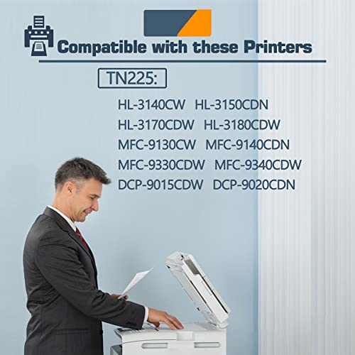 TN225 Compatible TN-225BK TN-225C TN-225Y TN-225M High Yield Toner Cartridge Replacement for Brother TN-225 HL-3140CW HL-3150CDN MFC-9130CW MFC-9140CDN DCP-9015CDW Toner.(1BK+1C+1Y+1M)