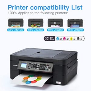 LC3013 8PCS High Yield Compatible Page Yield Up to 800 Pages for Brother LC3013 Ink Cartridges Compatible with MFC-J491DW MFC-J497DW MFC-J690DW MFC-J895DW Inkjet Printer(2Black,2Cyan,2Magenta,2Yellow)