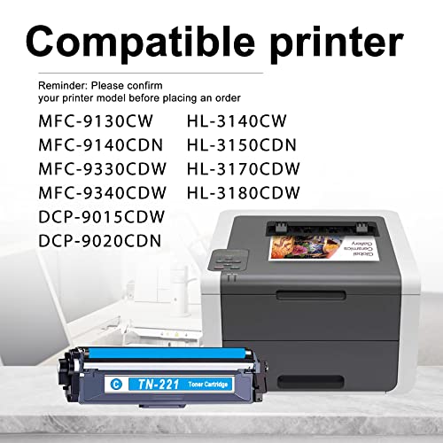 Feromyink Compatible TN221 TN-221 Toner Cartridge Replacement for Brother HL-3140CW 3150CDN 3170CDW MFC-9130CW 9340CDW DCP-9015CDW 9020CDN Printer (Cyan,1-Pack)