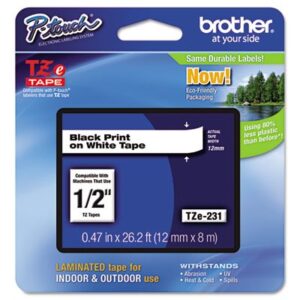 brother 1/2 bk/we tze laminated tape value pack – 0.50 width x 26.20 ft length – black, white – 2 / pack