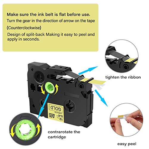 GREENCYCLE 2 Pack Replacement AZE Tapes 12mm 0.47 Inch 1/2" Black on Gold Laminated Label Tape TZe-831 TZe831 TZ831 TZ-831 Compatible for Brother Cube PTD210 PTD600 PTH110 PT1230 Label Maker