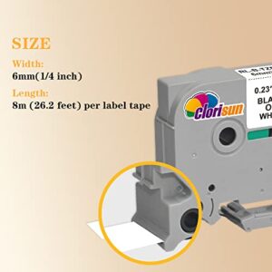 Clorisun Compatible 1/4" (0.23") Laminated Tape Replacement for Brother P-Touch TZe-211 TZe211 TZ211 TZ-211 Label Tape, 6mm x 8m Black on White TZ Tape, 6-Pack