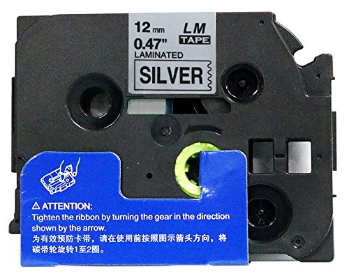 LM Tapes - Brother PT-1180 1/2" (12mm 0.47 Laminated) Black on Silver Compatible TZe P-touch Tape for Brother Model PT1180 Label Maker with FREE Tape Guide Included