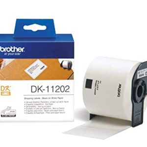 Brother DK-11202 Label Roll, Shipping Labels, Black on White, 300 Labels, 62 mm (W) x 100 mm (L), Brother Genuine Supplies