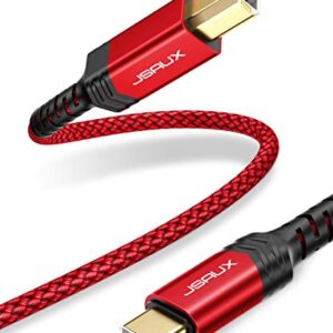 JSAUX USB B to USB C Printer Cable 10ft, USB C to USB B Printer Cable Nylon Braided, USB C MIDI Cable Compatible for MacBook Pro, HP, Epson, Canon, Brother, Lexmark, Xerox Printers and Scanner-Red