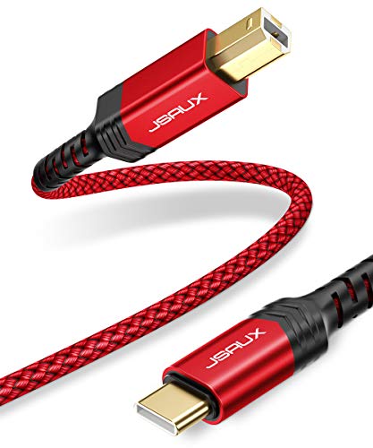 JSAUX USB B to USB C Printer Cable 10ft, USB C to USB B Printer Cable Nylon Braided, USB C MIDI Cable Compatible for MacBook Pro, HP, Epson, Canon, Brother, Lexmark, Xerox Printers and Scanner-Red