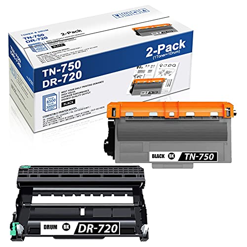 MaxColor 2 Pack1 Toner1 Drum Compatible TN750 High Yield Toner Cartridge DR720 Drum Unit Replacement for Brother MFC8710DW 8810DW hl5450DN 5470DWDWT DCP8110DN Printer Toner Cartridge