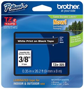 genuine brother 3/8″ (9mm) white on black tze p-touch tape for brother pt-d600, ptd600 label maker