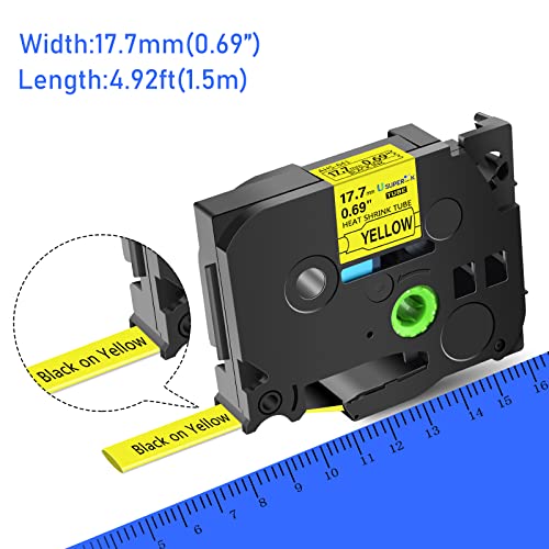 USUPERINK 2PK Compatible for Brother P-Touch HSe-641 HSe641 HS-641 HS641 Black on Yellow 17.7mm 0.69'' Heat Shrink Tubing for Wire Cable for PT-E500 PT-E550W PT-E800W PT-H300 Label Maker Tape