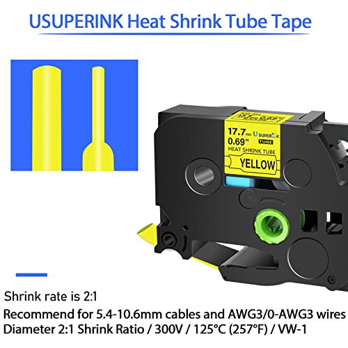 USUPERINK 2PK Compatible for Brother P-Touch HSe-641 HSe641 HS-641 HS641 Black on Yellow 17.7mm 0.69'' Heat Shrink Tubing for Wire Cable for PT-E500 PT-E550W PT-E800W PT-H300 Label Maker Tape