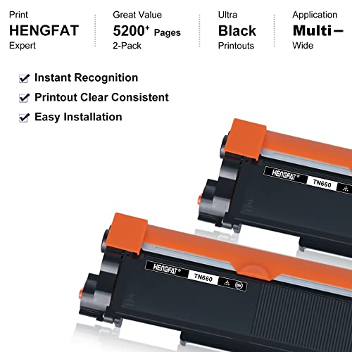 HENGFAT TN660 Toner Cartridge Compatible Replacement for Brother TN660 TN630 TN-660 for HL-L2380DW HL-L2300D HL-L2320D DCP-L2540DW HL-L2340DW MFC-L2700DW MFC-L2740DW L2720DW Printer (Black 2-Pack)