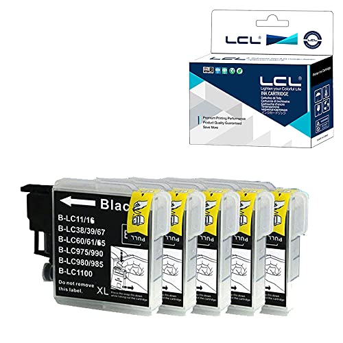 LCL Compatible Ink Cartridge Replacement for Brother LC61 LC-61 LC65 LC61BK LC65BK DCP-J140W 145C 165C 185C 195C 197C 365CN 375CW 535CN 585CW 595CN (5-Pack Black)