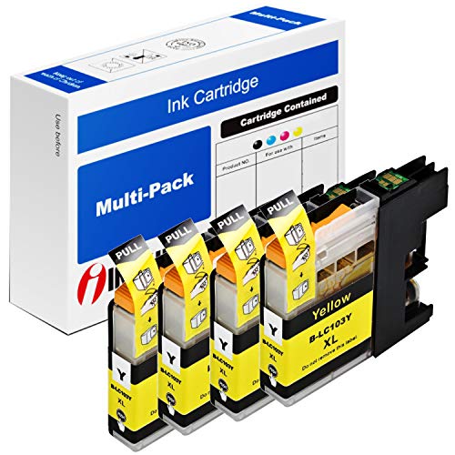 INK4WORK Compatible Ink Cartridge Replacement for Brother LC103 LC-103 XL MFC-J285DW MFC-J4410DW MFC-J450DW MFC-J470DW MFC-J475DW MFC-J650DW MFC-J6520DW MFC-J870DW MFC-J875DW (Yellow, 4-Pack)