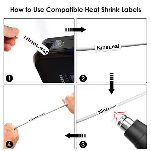 NineLeaf 10 Pack Compatible for Brother P-Touch HSe-231 HSe231 HS-231 HS231 AHS-231 White 11.7mm 1/2 inch 0.46'' Heat Shrink Tubes for PT-D210 PT-E300 PT-E500 PT-P910BT PT-P750W Label Maker Tapes