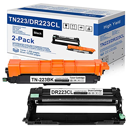 2-Black (1Drum+1Toner) Compatible DR223CL DR-223CL Drum Unit TN223 TN223BK Replacement for Brother HL-L3210CW L3230CDW L3270CDW L3290CDW MFC-L3710CW L3750CDW L3770CDW Printer