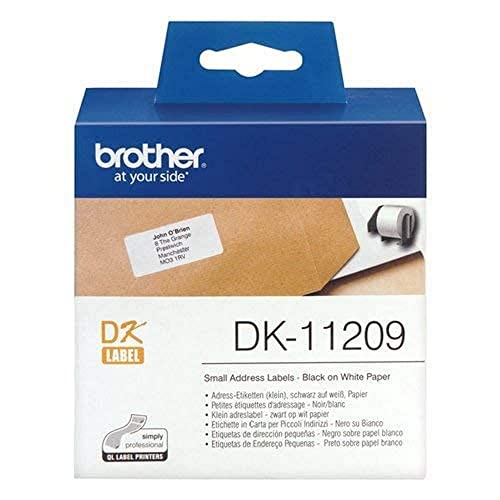 Brother DK-11209 Label Roll, Small Address Labels, Black on White, 800 Labels, 29 mm (W) x 62 mm (L), Genuine Supplies