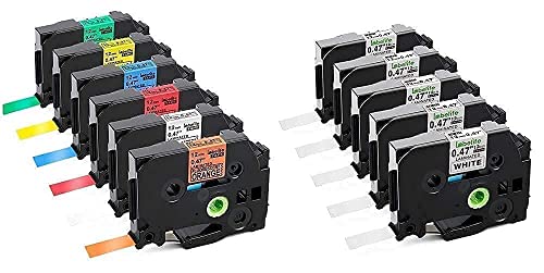 Replacement for Brother Ptouch TZe Label Tape Multicolor Bundle with Compatible TZe-231 Label Tapes, 0.47" x 26.2', Black on White/Orange/Red/Blue/Yellow/Green (Total 11-Pack)