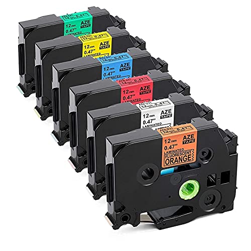 Replacement for Brother Ptouch TZe Label Tape Multicolor Bundle with Compatible TZe-231 Label Tapes, 0.47" x 26.2', Black on White/Orange/Red/Blue/Yellow/Green (Total 11-Pack)