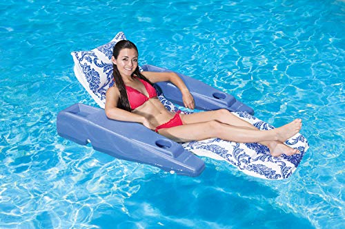 Poolmaster Swimming Pool Adjustable Floating Chaise Lounge, Royal Hawaiian, Blue