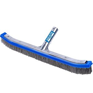 aquatix pro pool brush, 18″ heavy duty aluminium back, curved ends for corners, scrub brush w/ stainless steel bristles & ez clip, swimming pool brushes for cleaning pool walls, tiles, floors & steps