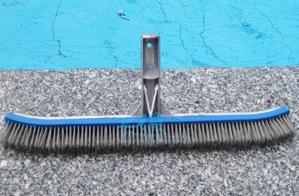 Aquatix Pro Pool Brush, 18" Heavy Duty Aluminium Back, Curved Ends for Corners, Scrub Brush w/ Stainless Steel Bristles & EZ Clip, Swimming Pool Brushes for Cleaning Pool Walls, Tiles, Floors & Steps