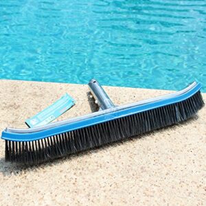 Aquatix Pro Pool Brush, 18" Heavy Duty Aluminium Back, Curved Ends for Corners, Scrub Brush w/ Stainless Steel Bristles & EZ Clip, Swimming Pool Brushes for Cleaning Pool Walls, Tiles, Floors & Steps