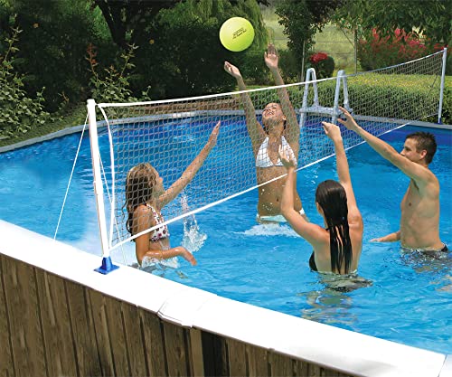 Poolmaster 72776 Above-Ground Mounted Poolside Volleyball / Badminton Game with Perma-Top Mounts , White